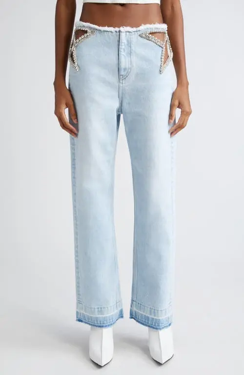 Stella Mccartney Crystal Star Cutout Denim Jeans In Light Vintage